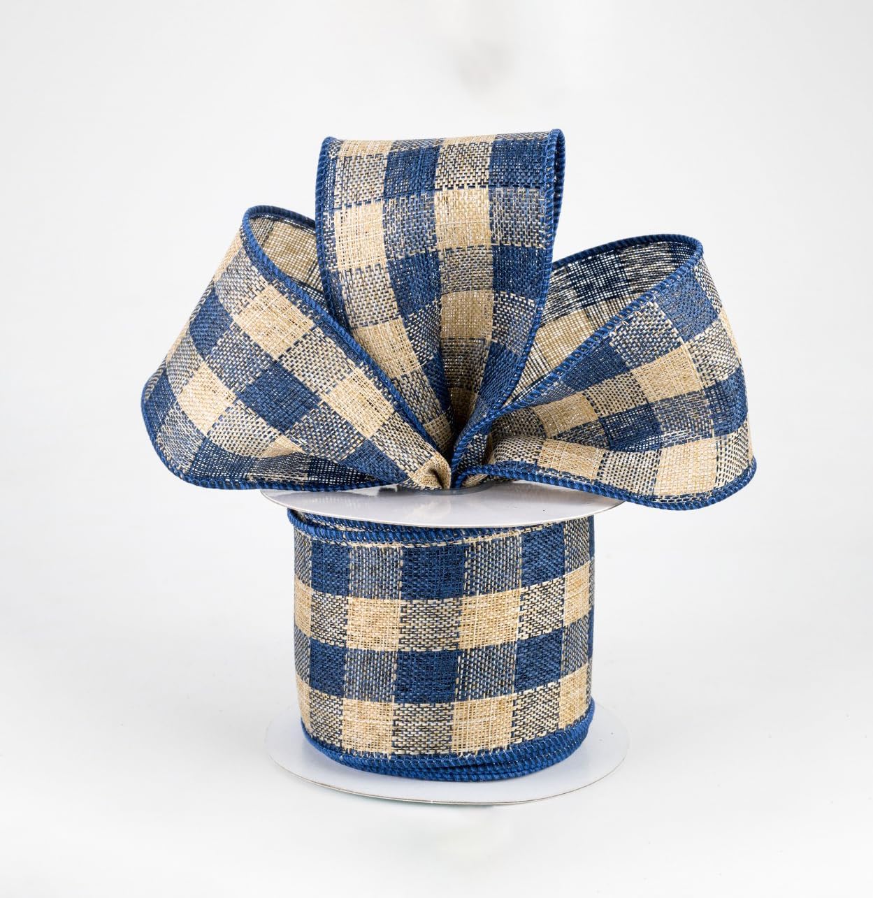 Amazon.com: 2..5" Navy Blue & Beige Check Ribbon 5 Yards, Checkered ...