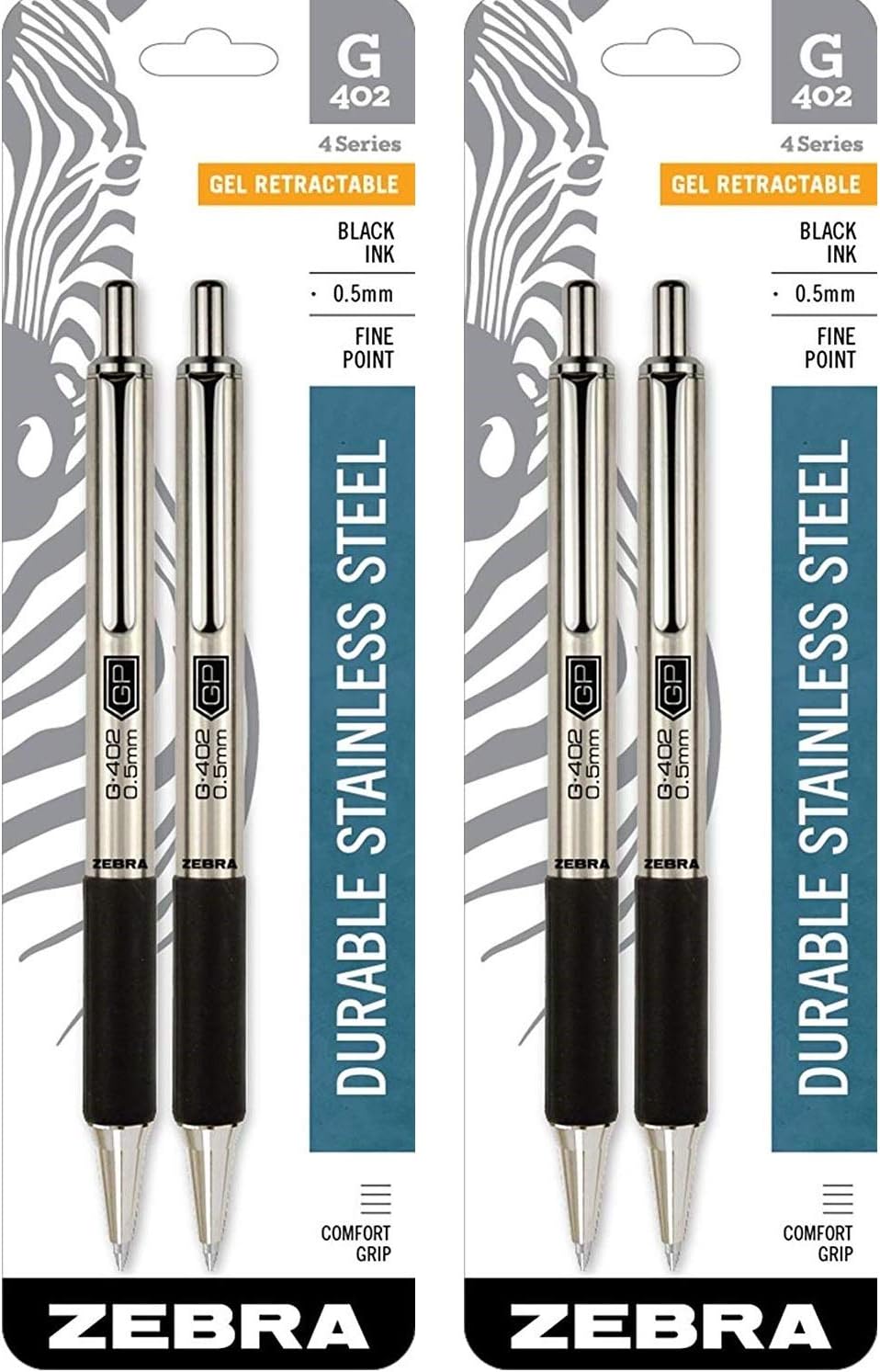 Zebra Pen G-402 Stainless Steel Retractable Gel Pen, Fine Point, 0.5mm ...