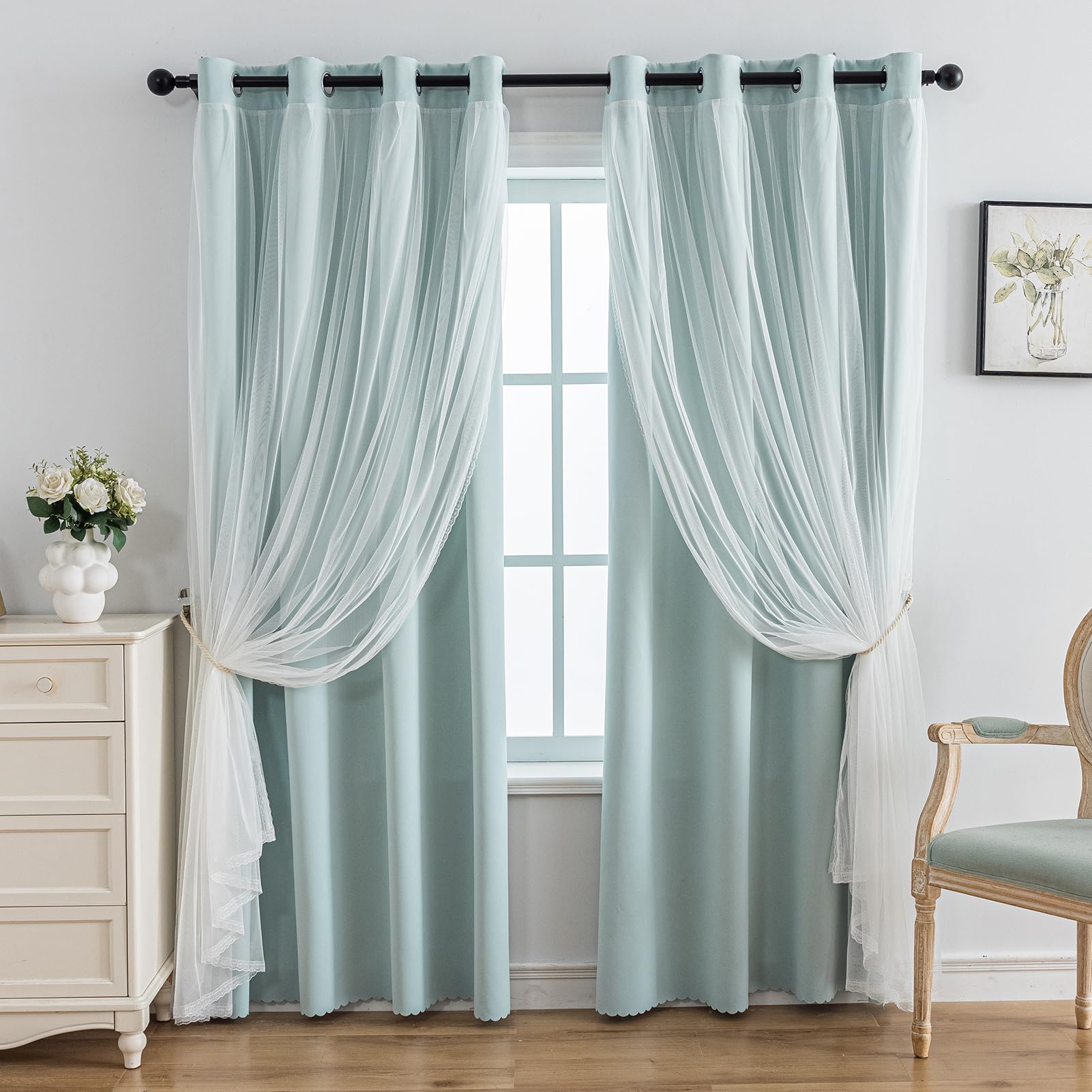 Amazon.com: Anytime Home Curtains Blackout and Sheer Layered Solid ...