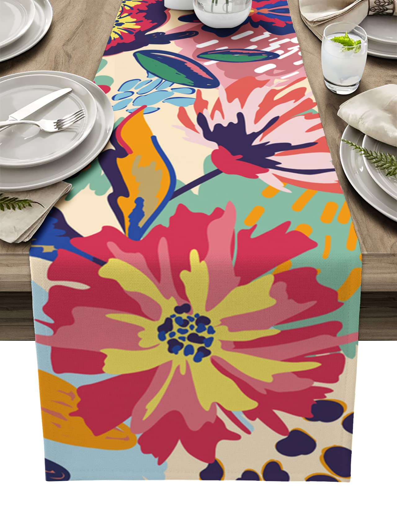 Amazon.com: Table Runners 90 inches Long, Abstract Floral Summer ...