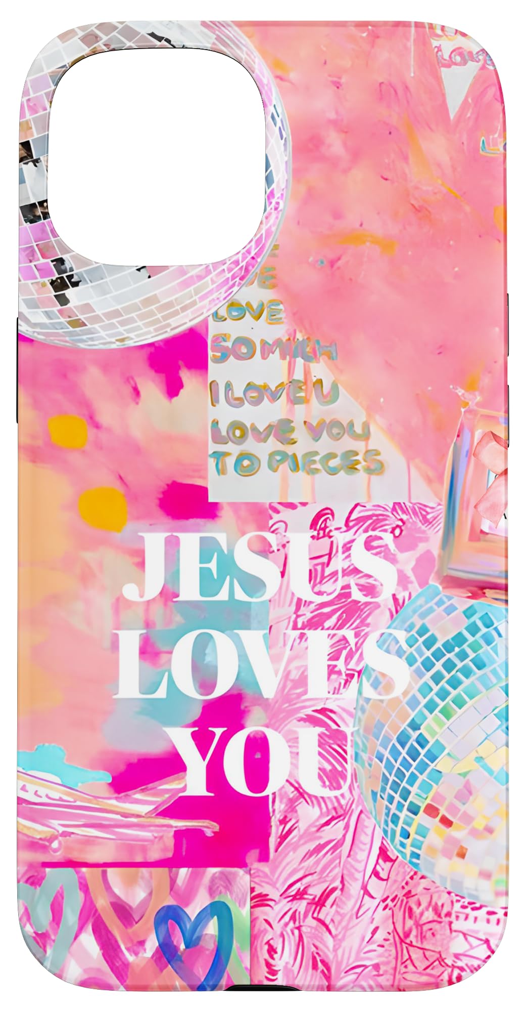 Amazon.com: iPhone 15 Pink Preppy Collage Jesus Loves You Colorful ...