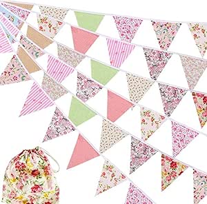 42pcs Pink Bunting, Fabric Bunting, 39ft/12m Floral Bunting Banner ...