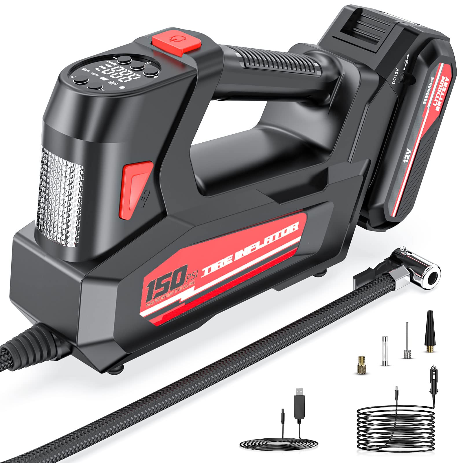 Buy Tire Inflator Portable Air Compressor,150 PSI Cordless Tire ...