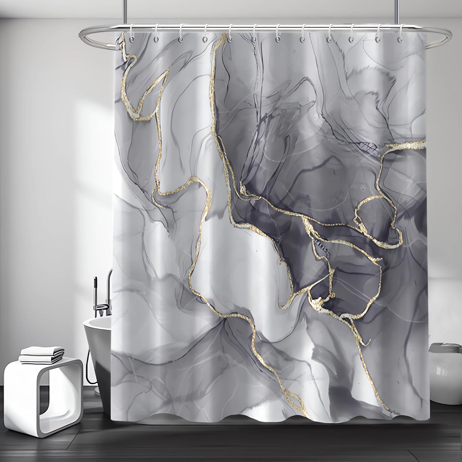 Amazon.com: Ruelvth Grey Shower Curtain, Ombre Grey Marble Shower ...