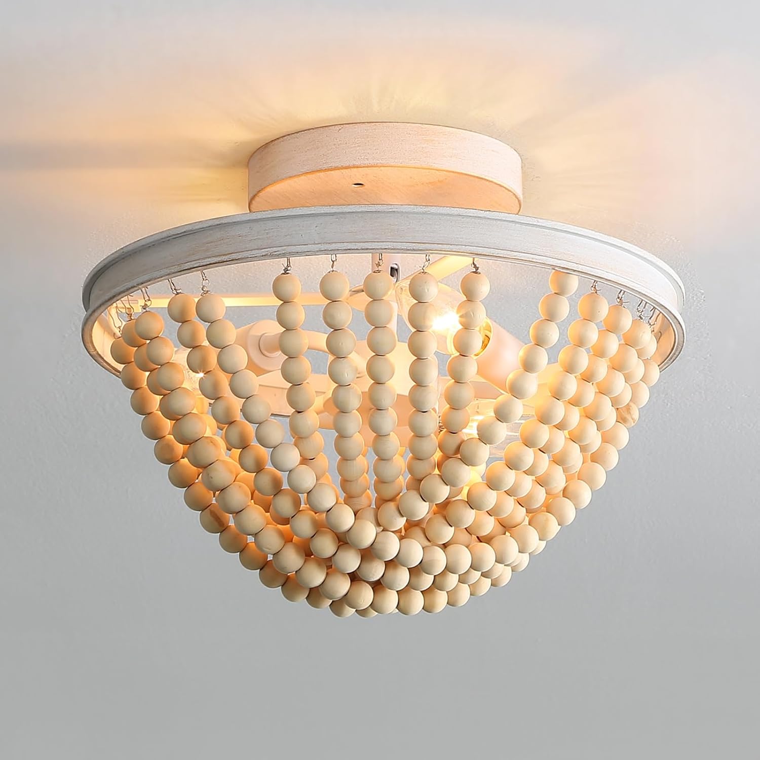 Eustace Bohemia Wood Beaded Semi Flush Mount Ceiling Light Fixture ...