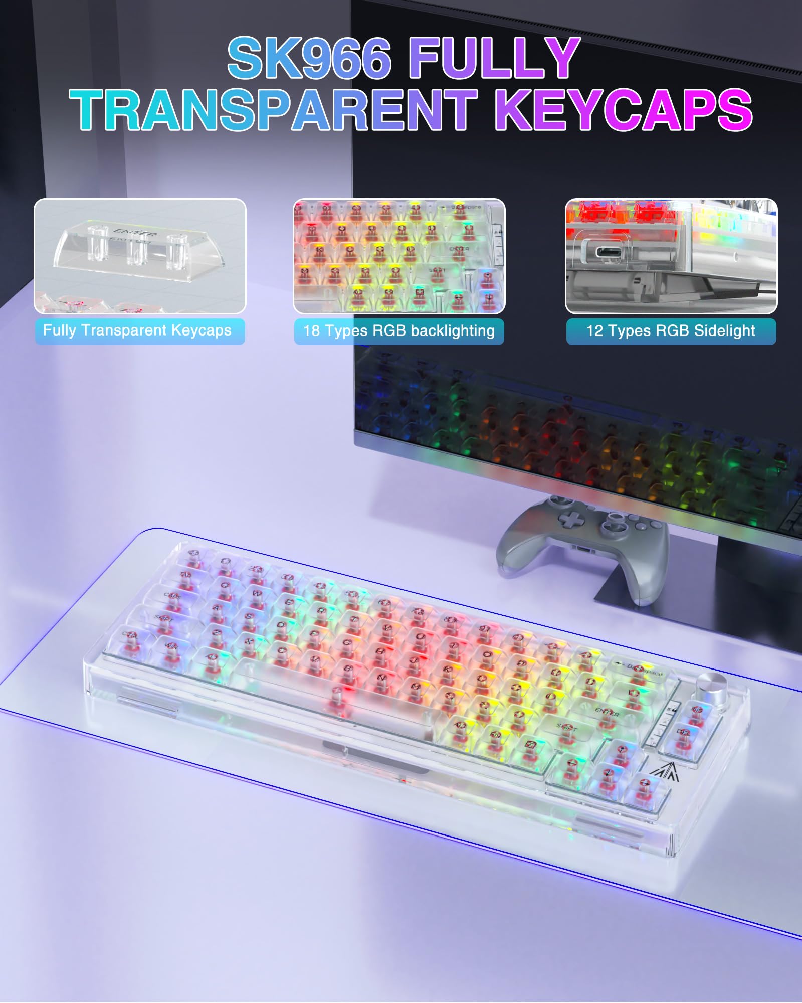 Snapklik.com : SOLAKAKA SK966 White 65% Wired Mechanical Keyboard