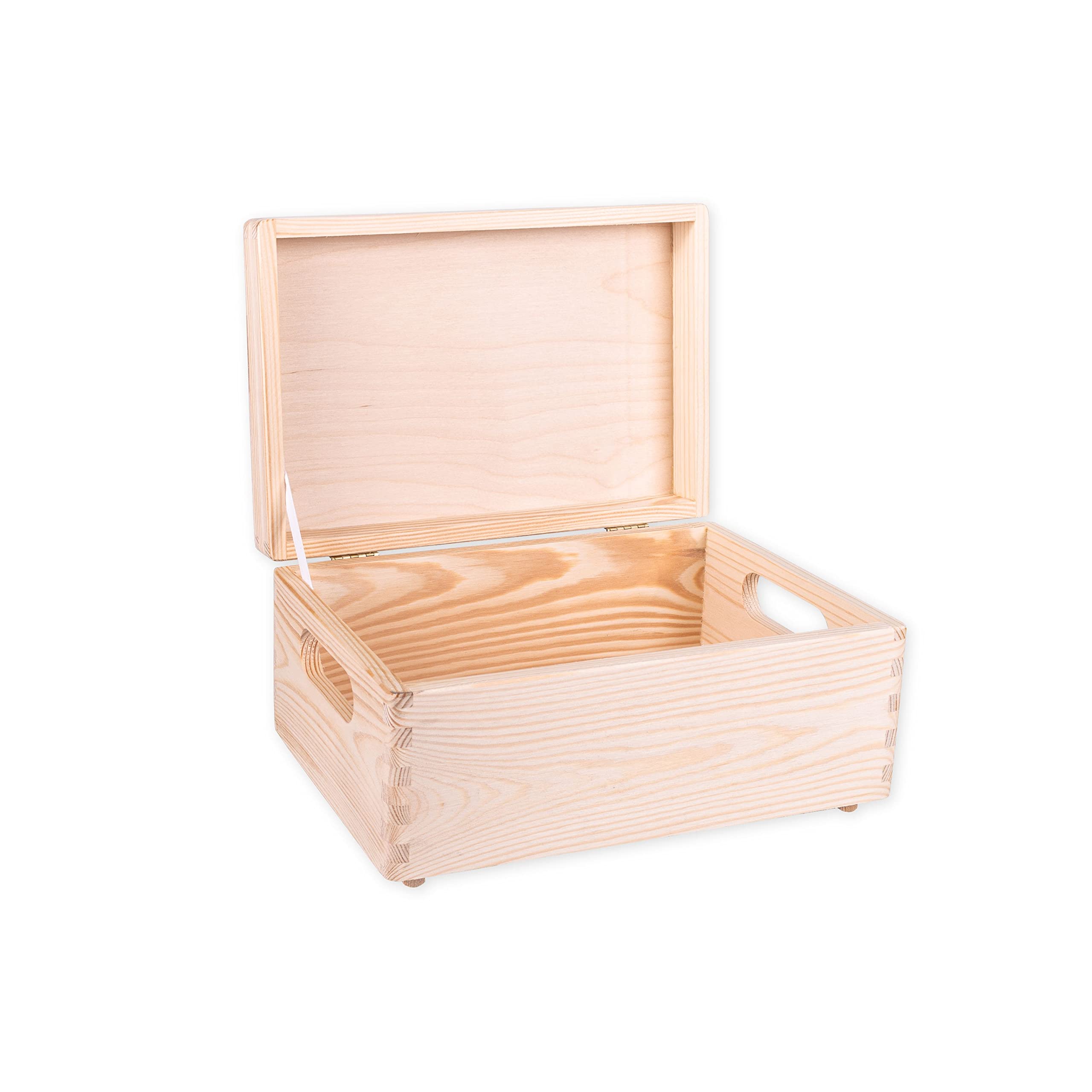 DECOCRAFT Unfinished Wood Box With Lid And Handles For Storage ...