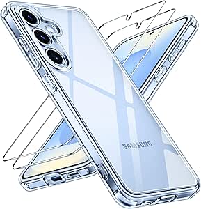 iVoler Anti-Yellowing Clear Cover for Samsung Galaxy S25 5G with 2 Pieces Tempered Glass Film ...