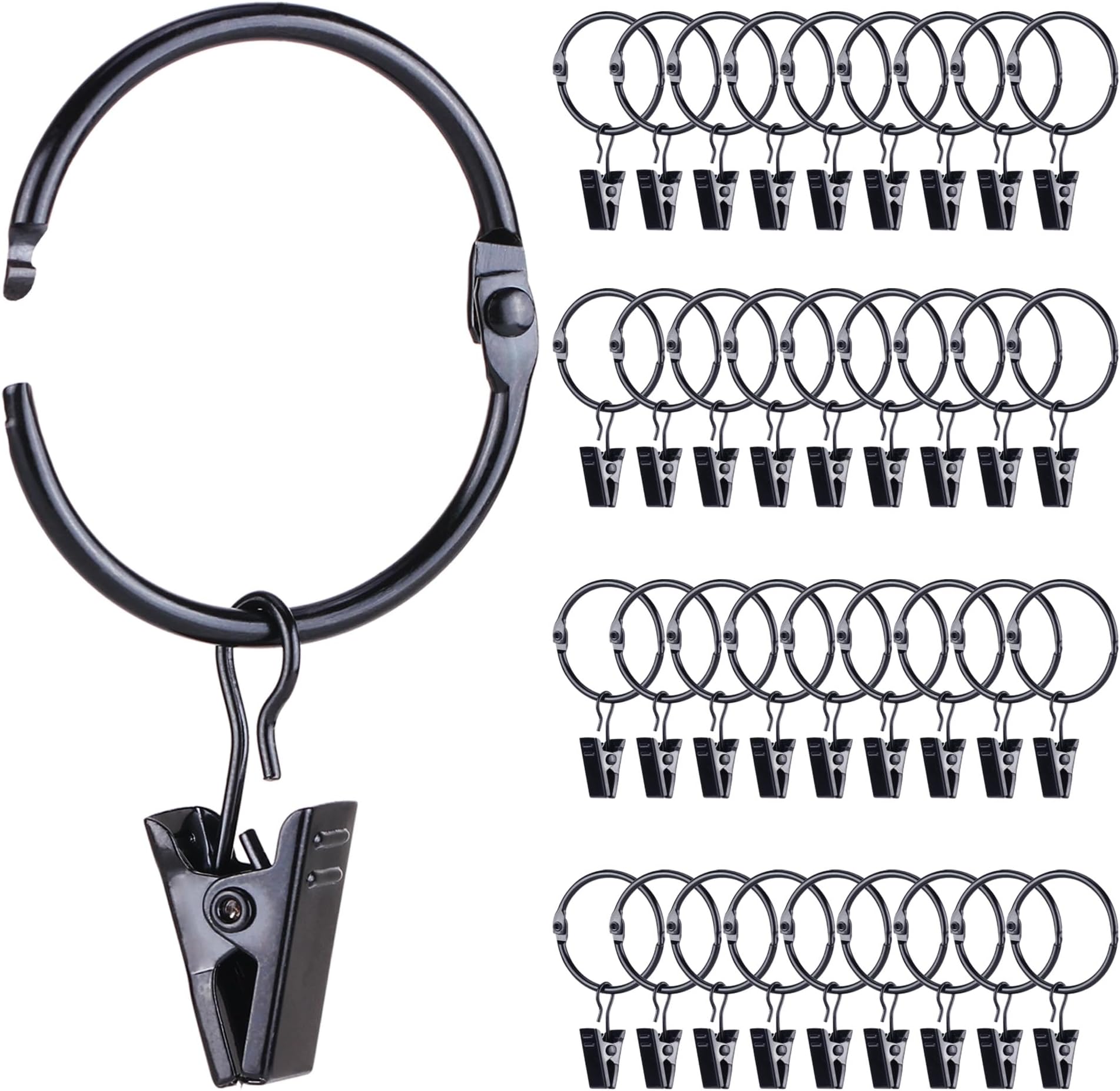 Amazon.com: 30 Pack Curtain Rings with Clips : Can Open and Close, 1.5 ...