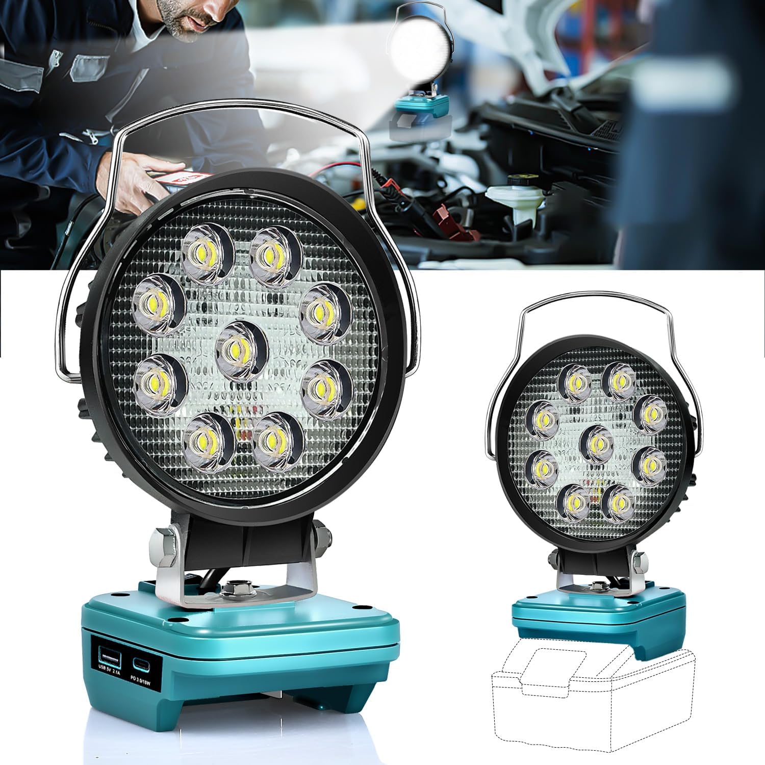 1500LM Cordless Light for Makita 18V LXT Lithium-ion Battery, Portable ...