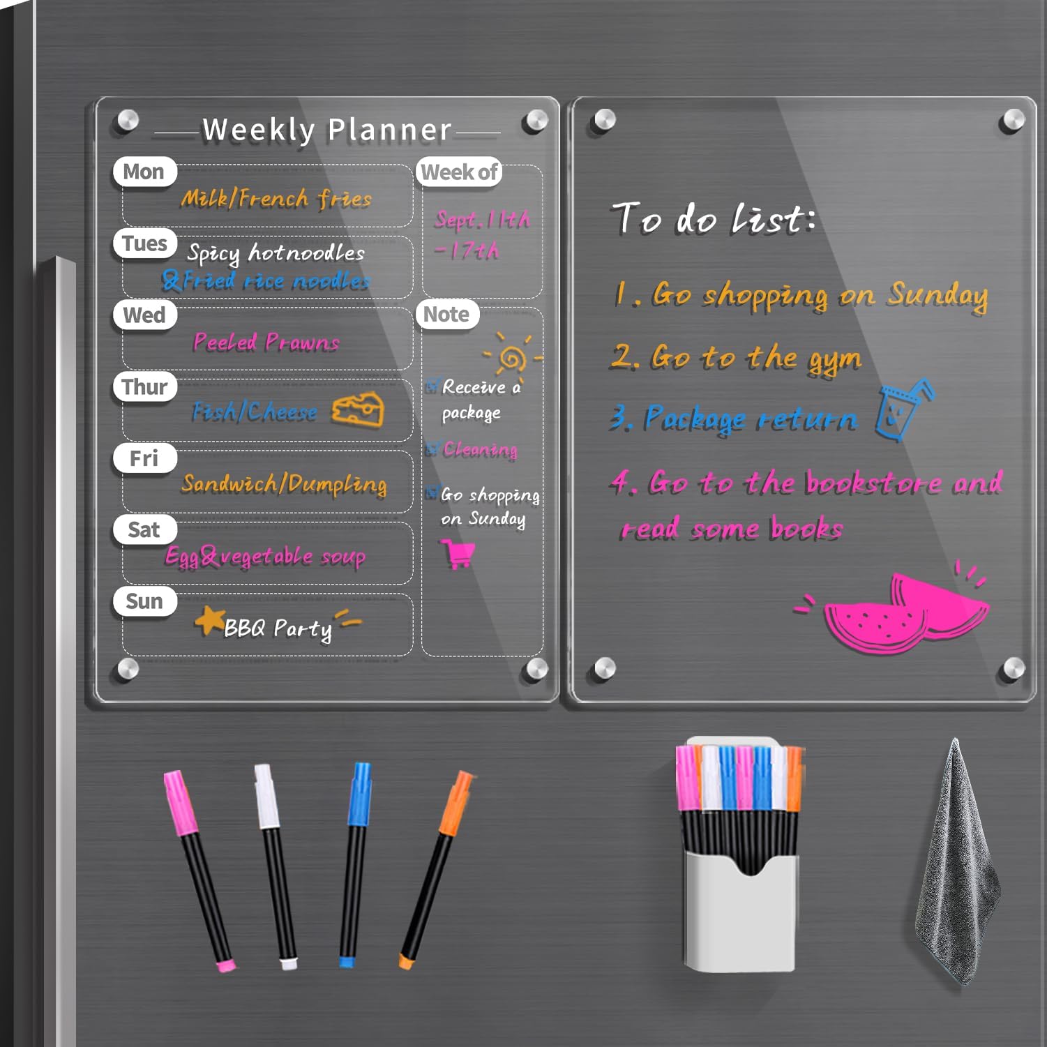 2 Pcs Magnetic Weekly Calendar for Fridge,9x12" Acrylic Magnet Dry ...