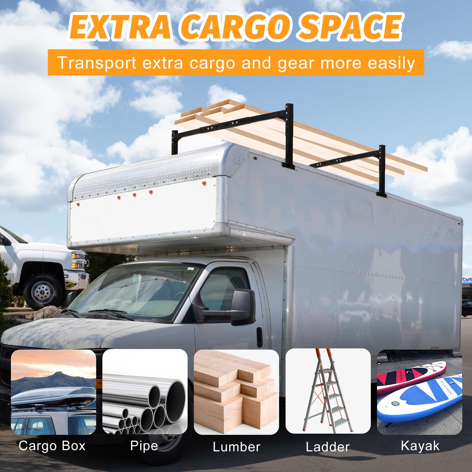 Snapklik.com : Adjustable Trailer Ladder Rack, 4.92FT To 6.2FT Carbon ...