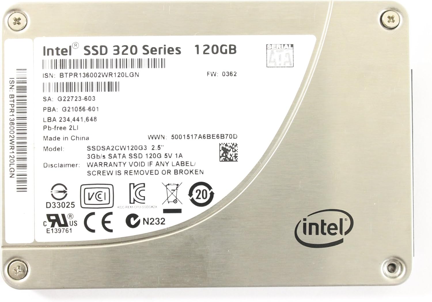 Amazon.com: Intel SSDSA2CW120G3 2.5" SATA SSD 120GB 3GBS Intel Laptop ...