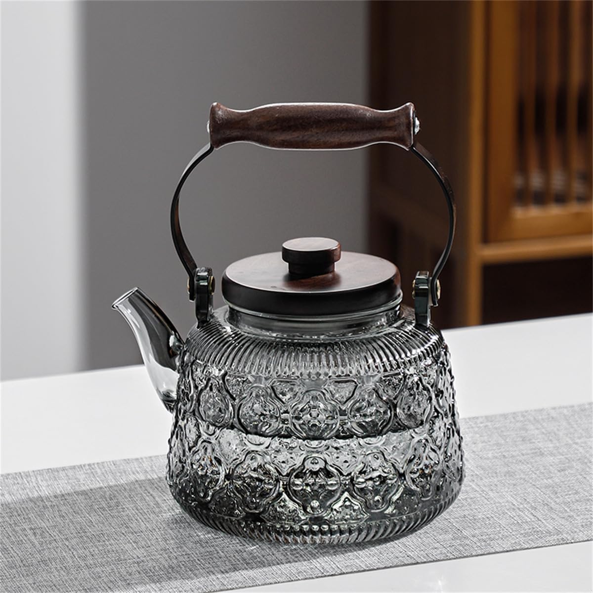 Amazon.com | IwaiLoft Stovetop Safe Glass Teapot with Malus Spectabilis Pattern Removable ...