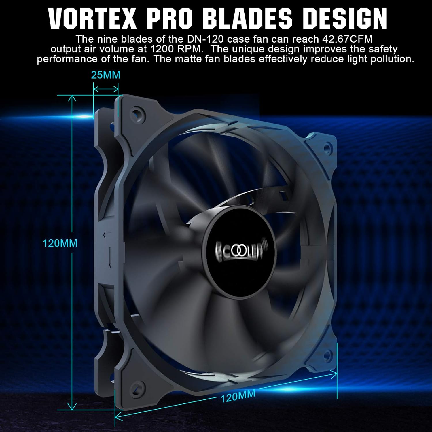 Pccooler 120mm Case Fan 3 Pack Dark Night Series, 3M120FAN-HY High ...