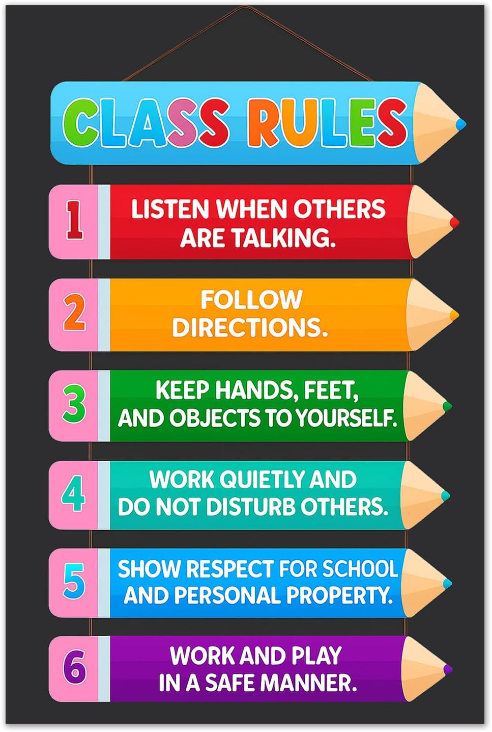 Amazon.com: Colorful Classroom Rules Poster – Educational Motivational ...