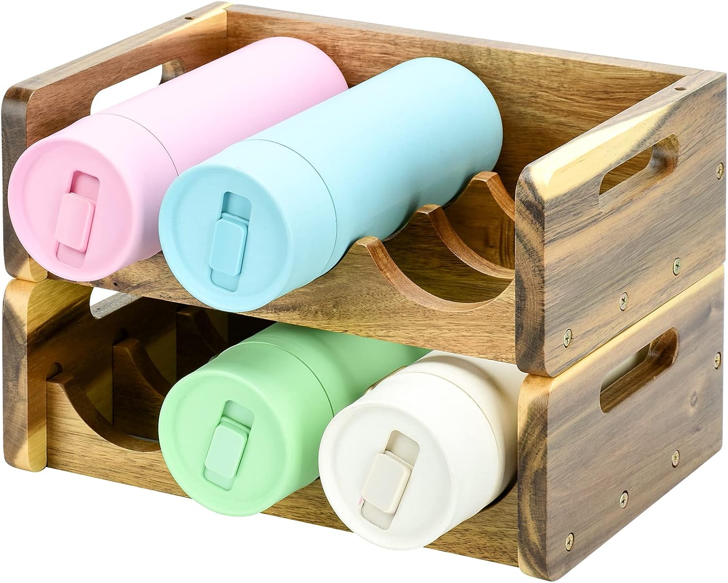 Amazon.com: Bambu Masster Acaia Wood Water Bottle Organizer,2 Pack Hold ...