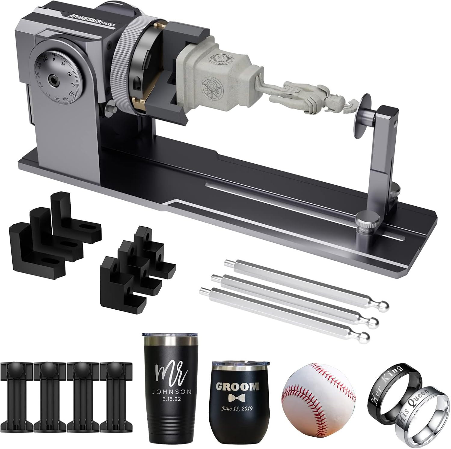 ATOMSTACK MAKER R1 Laser Rotary Roller, 3-in-1 Rotation with Risers for ...