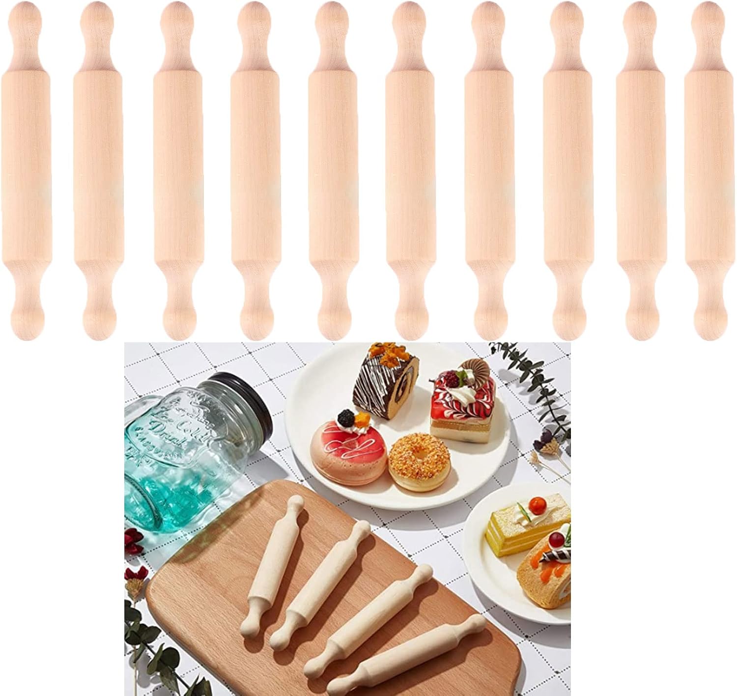 rflaueo 10pcs 5.5inch Mini Wood Rolling Pin Mini Wood Dough Roller for ...