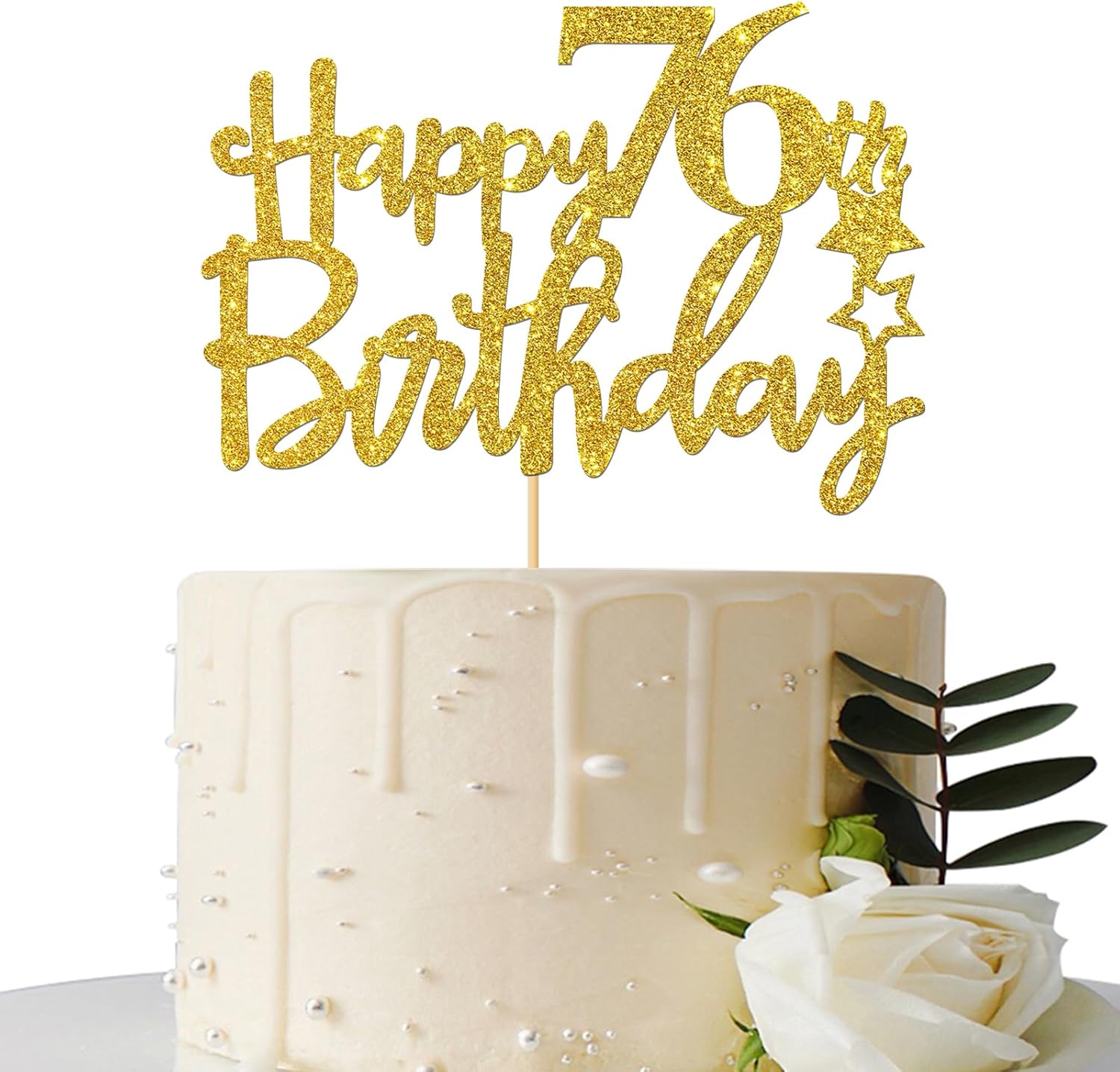 Gold Glitter Happy 76th Birthday Cake Topper - 76 Sign Cake Topper ...