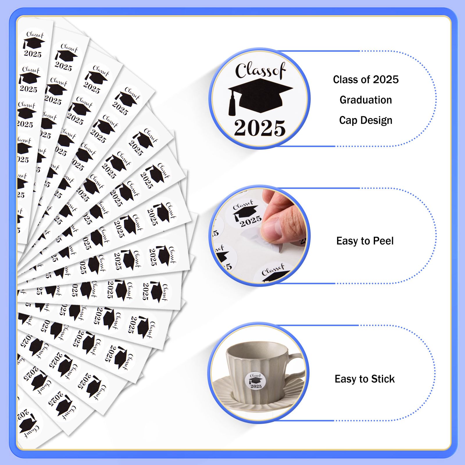Snapklik.com : 720 Pcs Class Of 2025 Graduation Stickers Labels Black ...