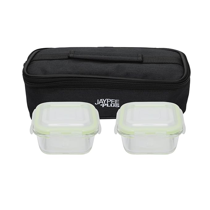 Buy Jaypee Plus Klaro Zip Glass Lunch Box Set of 2 with Lunch Bag ...