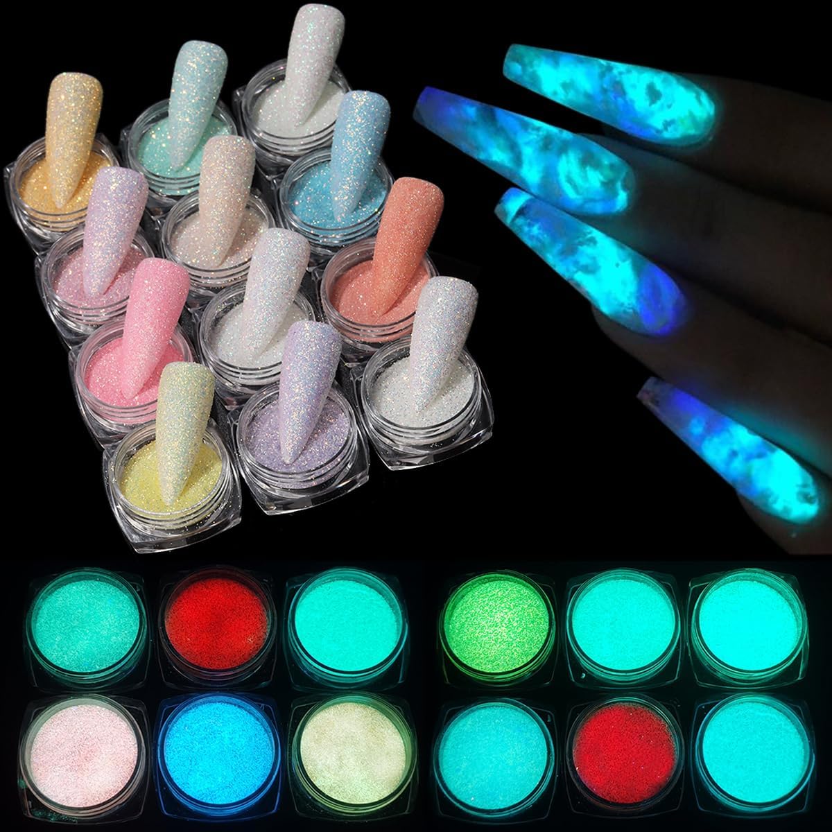 Amazon.com: Fcozpjk Glow in The Dark Glitter, 12 Boxes Luminous Pigment ...