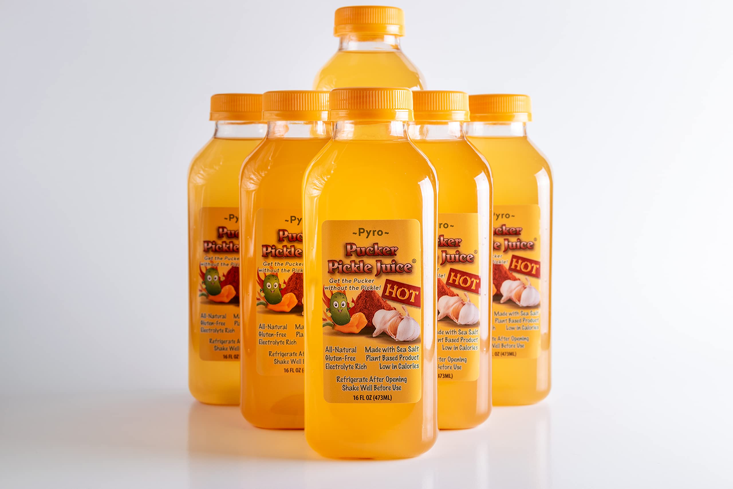 Buy Pucker Pickle Juice Pyro Spicy Hot Flavor 6-Pack of 16 ounce ...