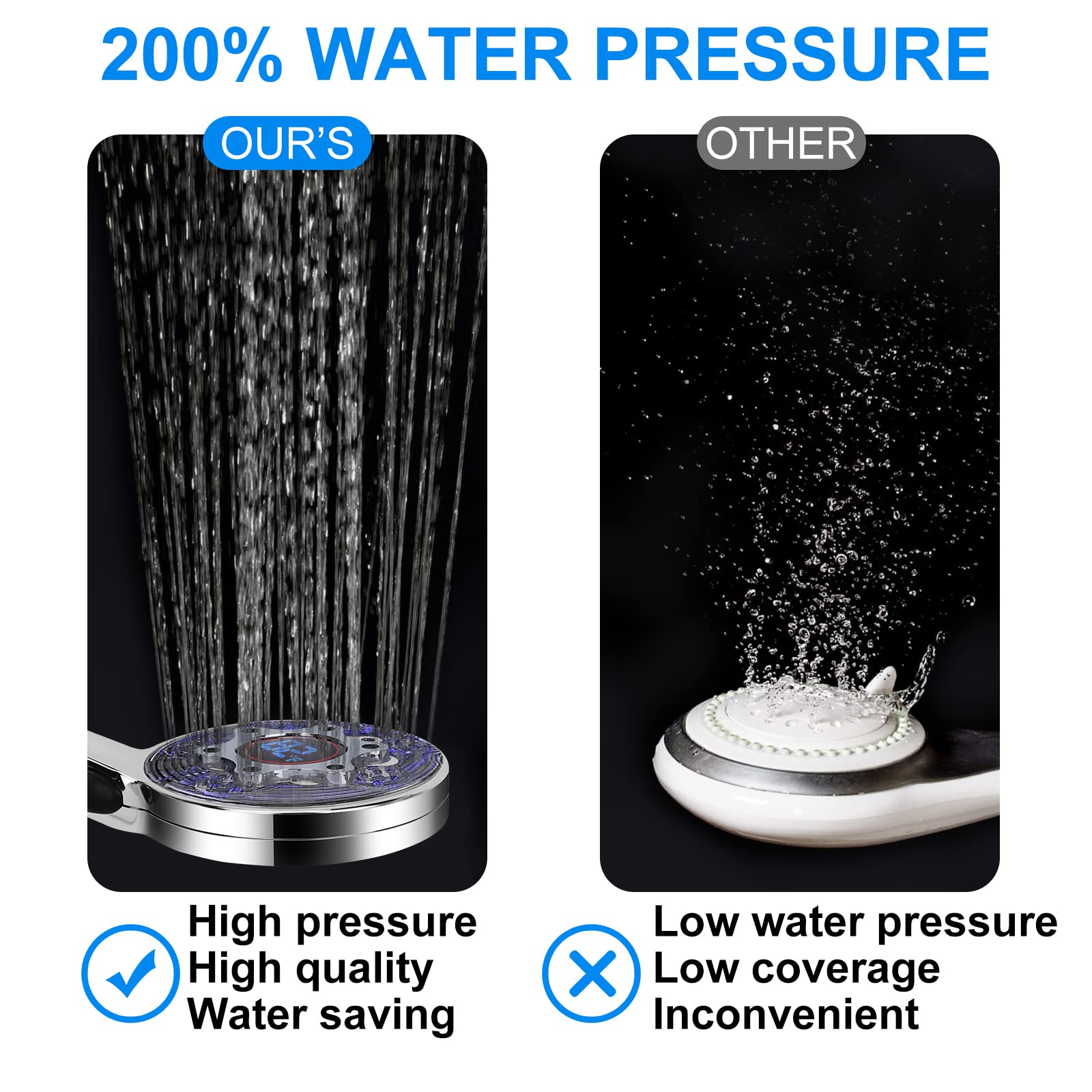 High Pressure Shower Head LED Color Changing Shower Head With Handheld ...