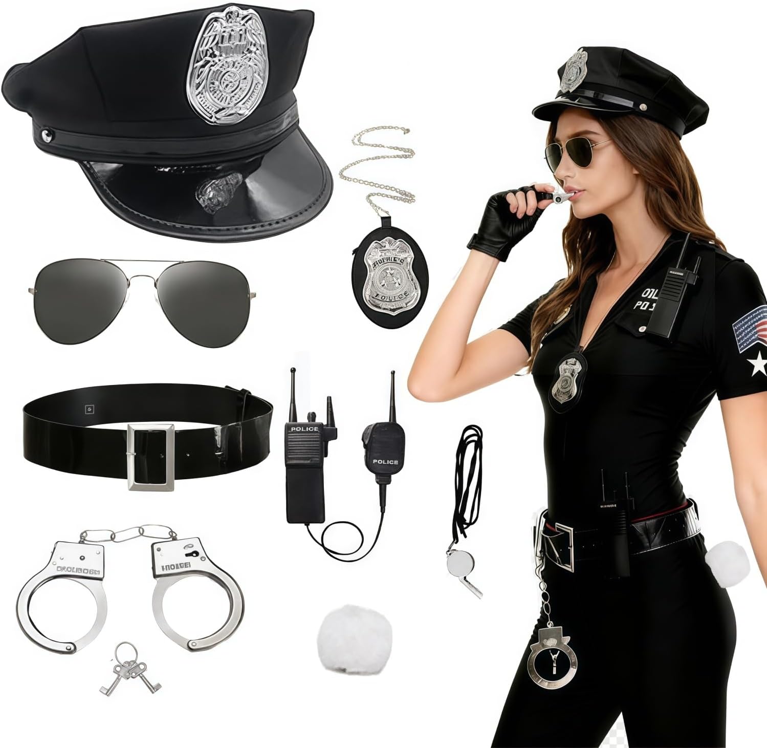 Amazon.com: 8pcs Police Costume Accessories Women Hat Handcuffs ...