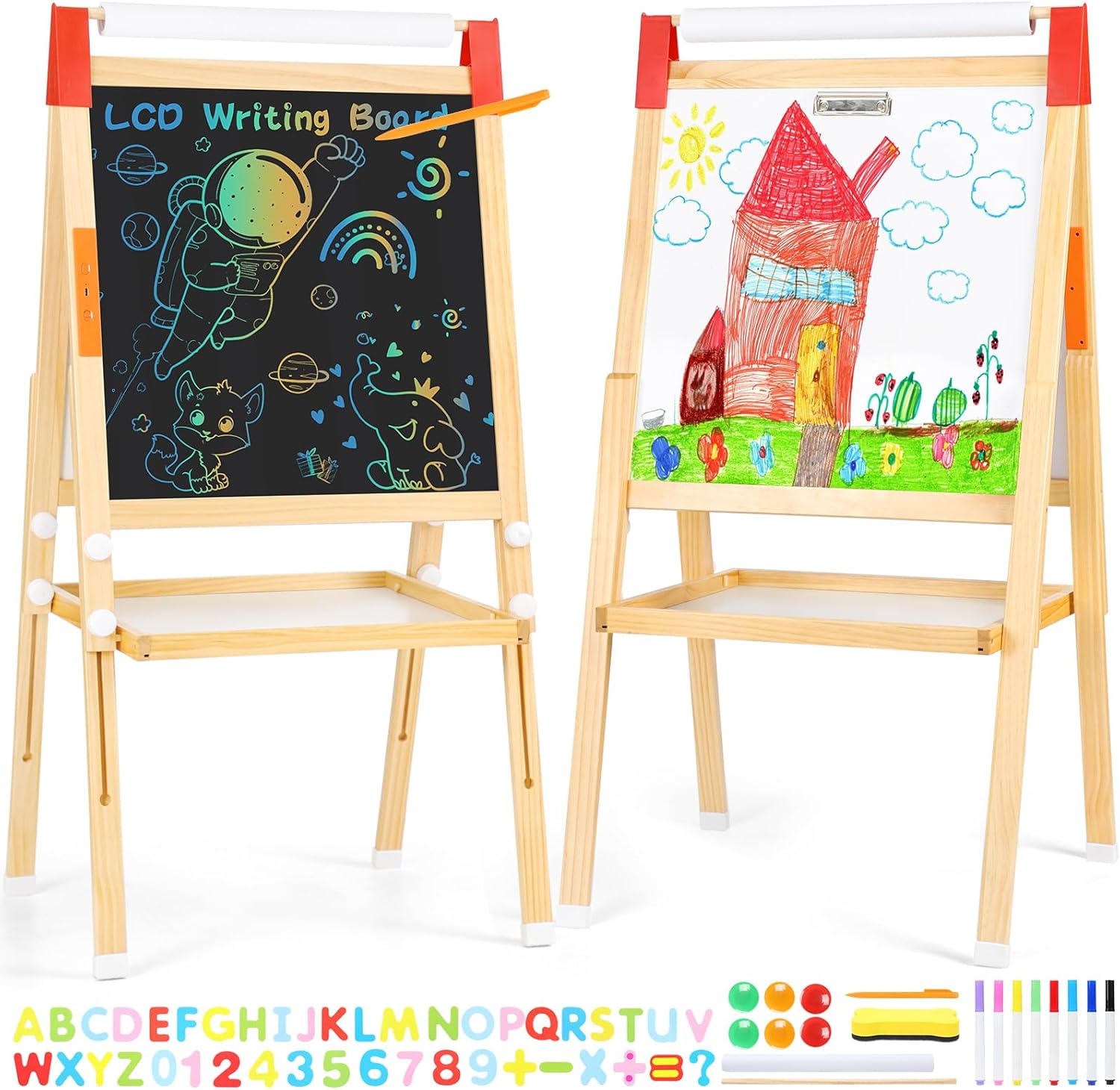 Amazon.com: Babevy Kids Easel with LCD Board, Dry Erase Art Easel w ...