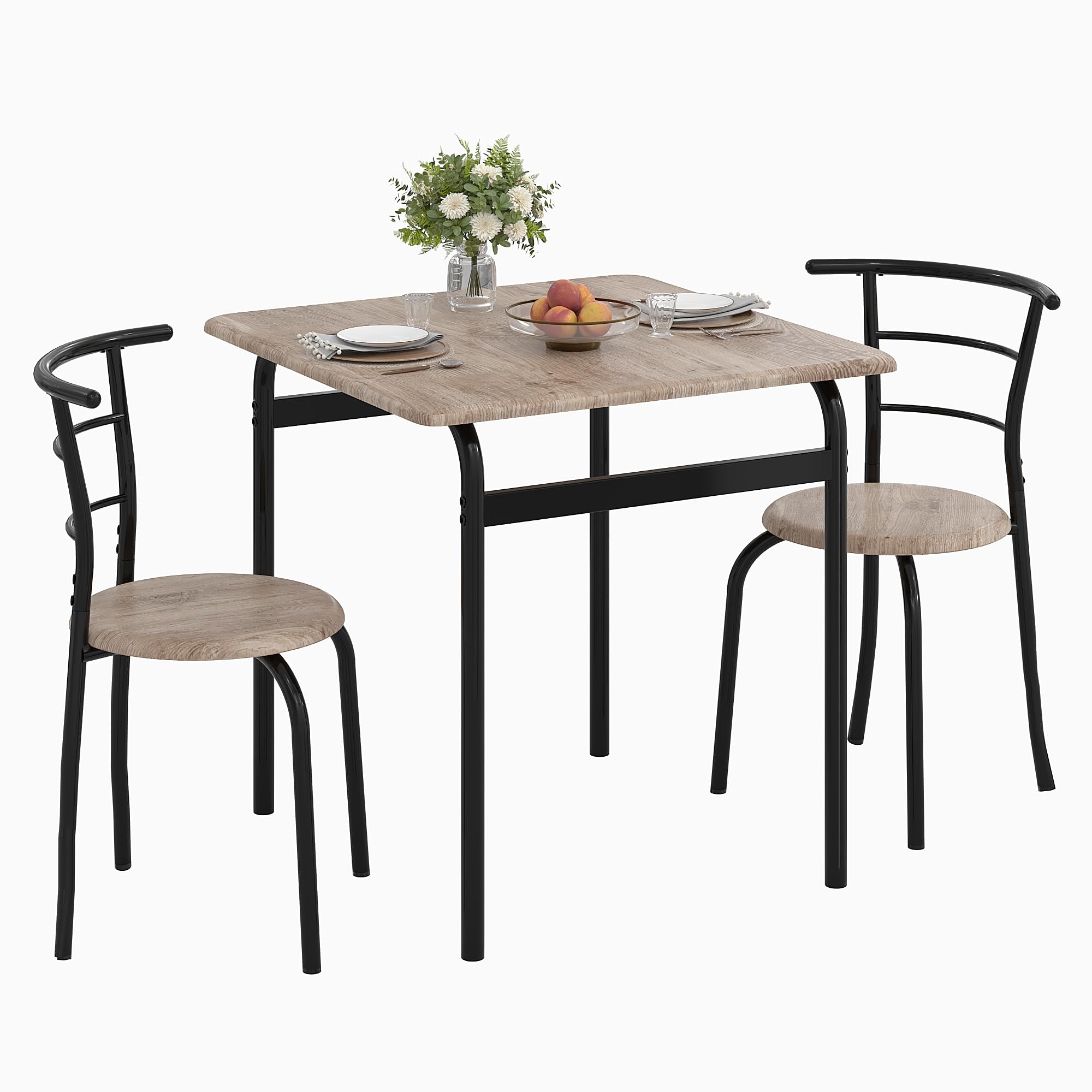Amazon.com - VECELO 3 Piece Dining Table & Chairs Set for 2, Metal and ...