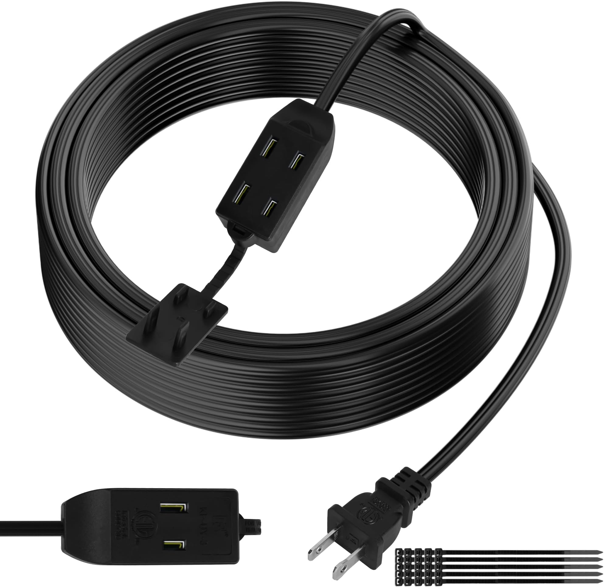Amazon.com: 2 Prong Extension Cable 25 FT, Extra Long Power Cord With 3 Outlets, Flat Multiple ...