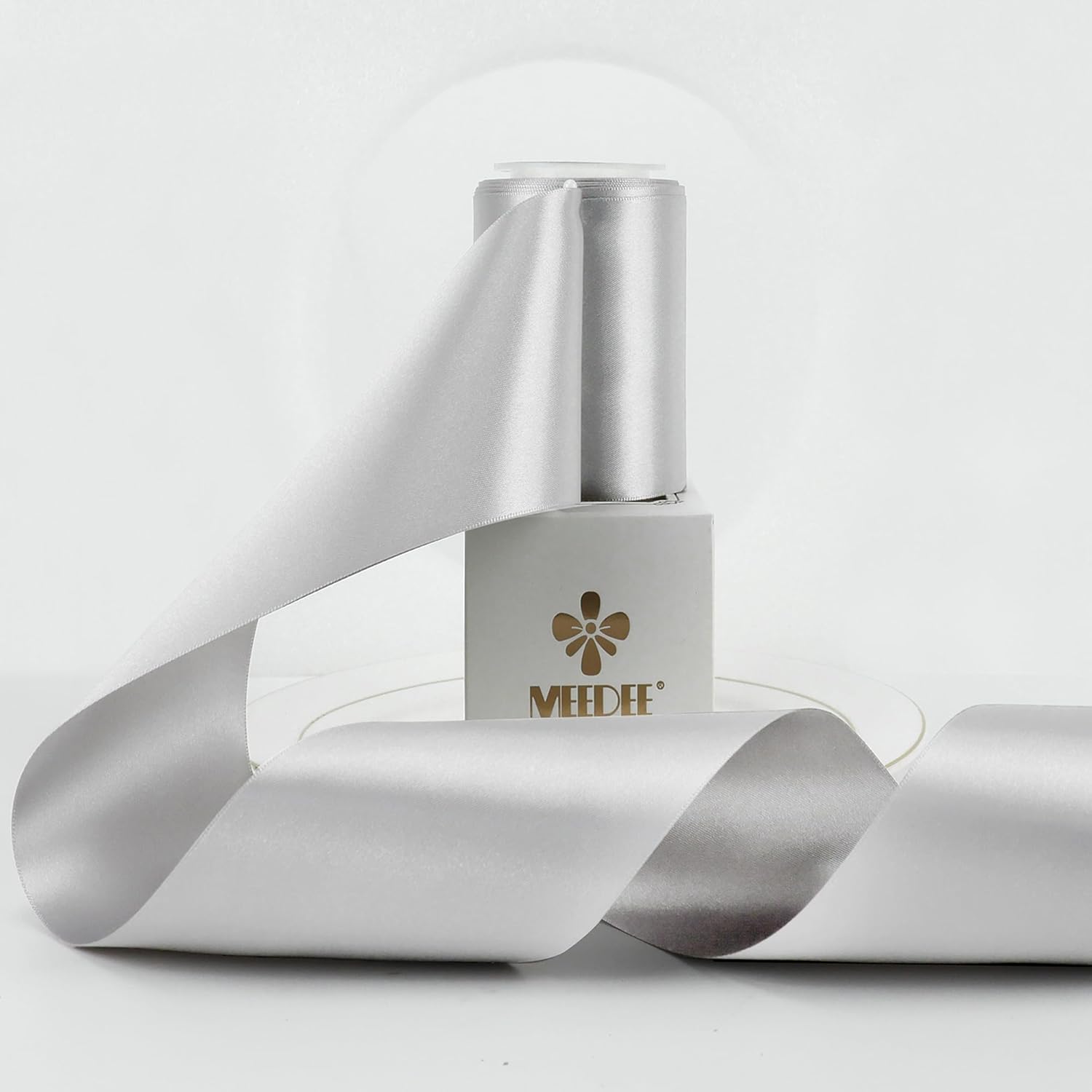 Amazon.com: MEEDEE Silver Satin Ribbon Lux Double Faced Satin Ribbon 3 ...