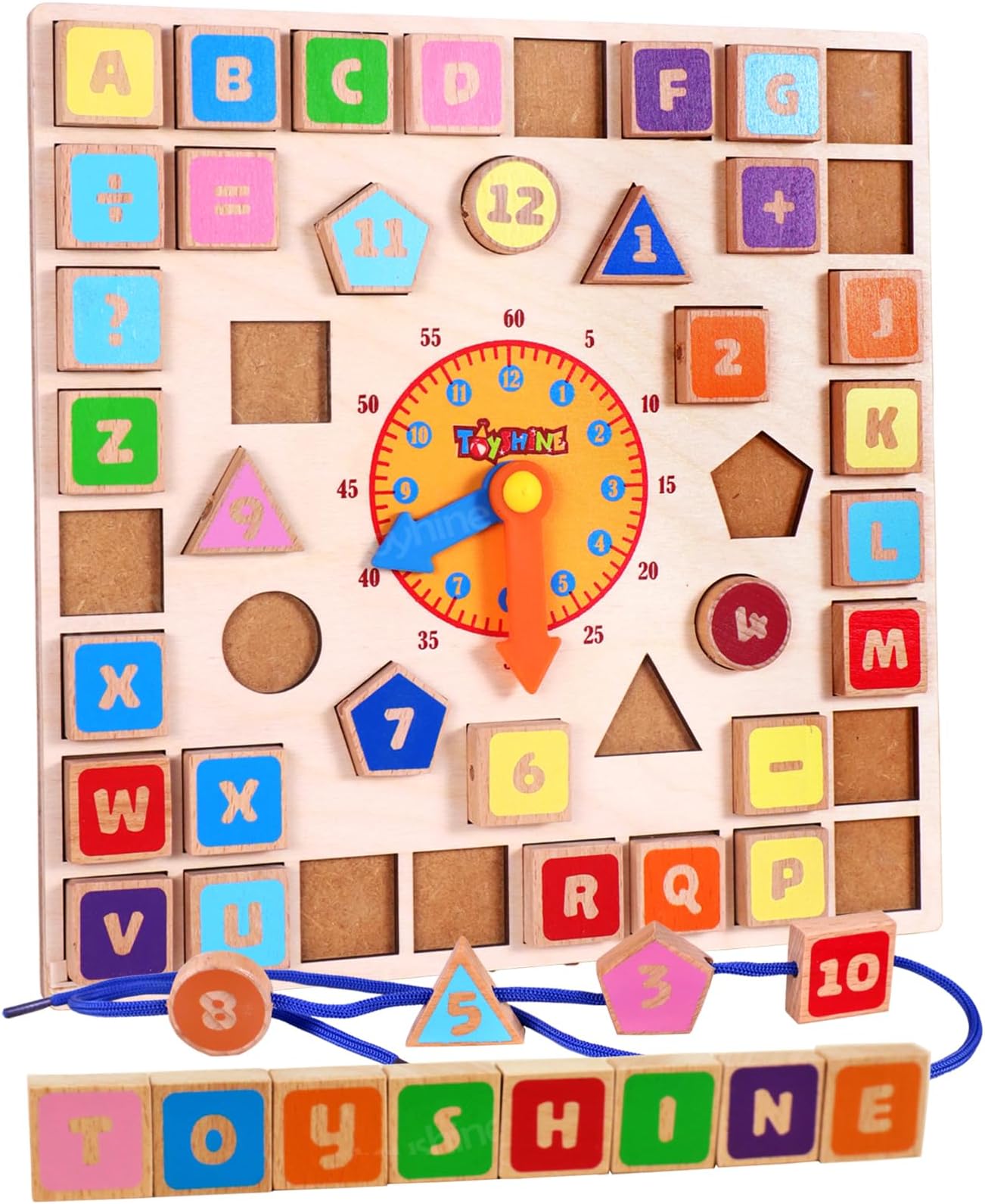 Buy toyshine 3 in 1 wooden puzzle clock, abc and lacing beads, shape ...