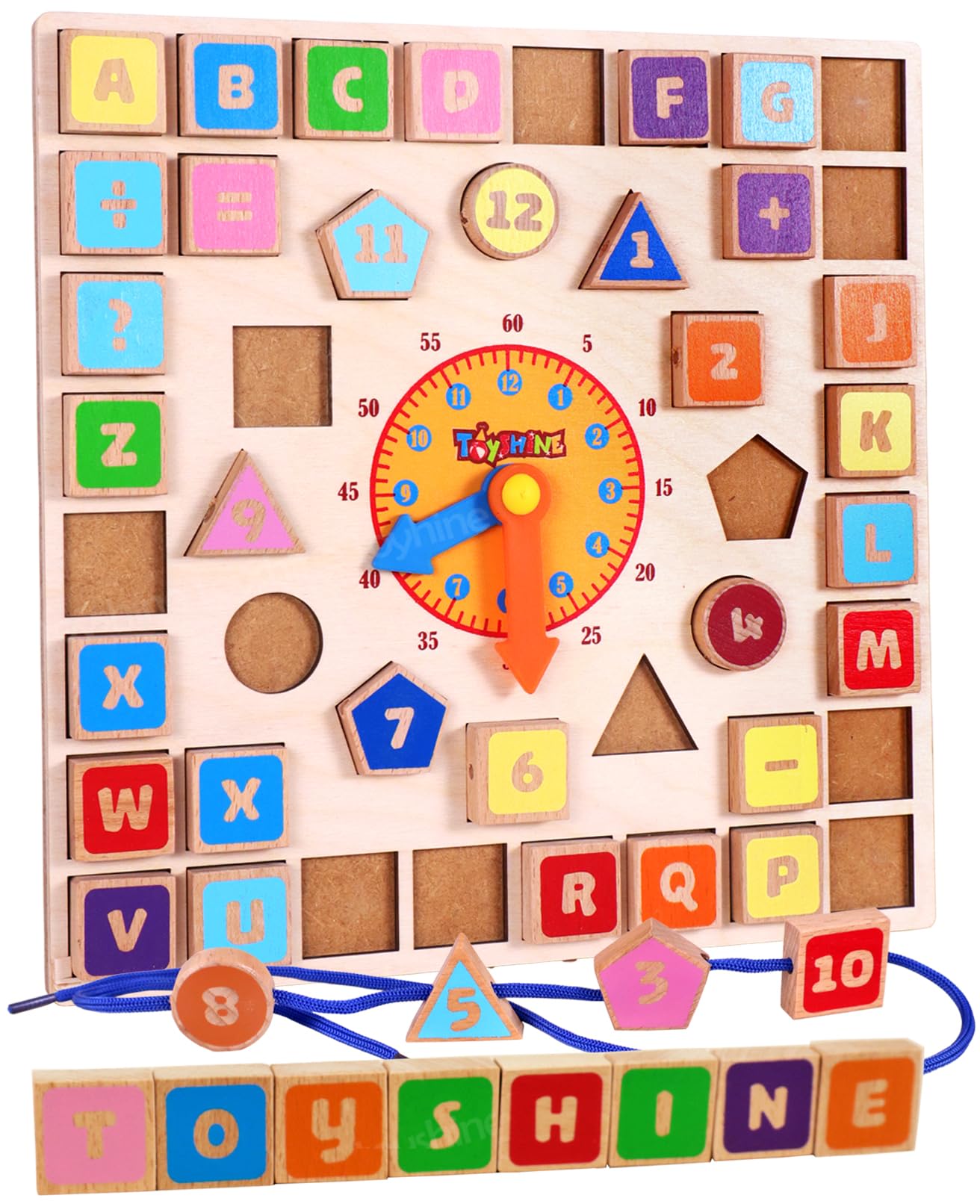 Buy toyshine 3 in 1 wooden puzzle clock, abc and lacing beads, shape ...