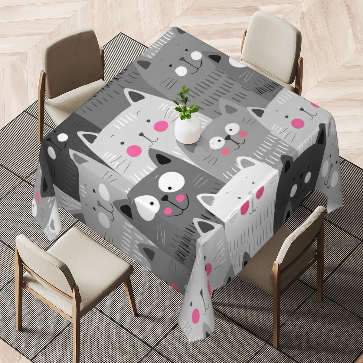 Amazon.com: bisibuy Cartoon Cat Square Tablecloth 60x60 Inch Grey Table ...