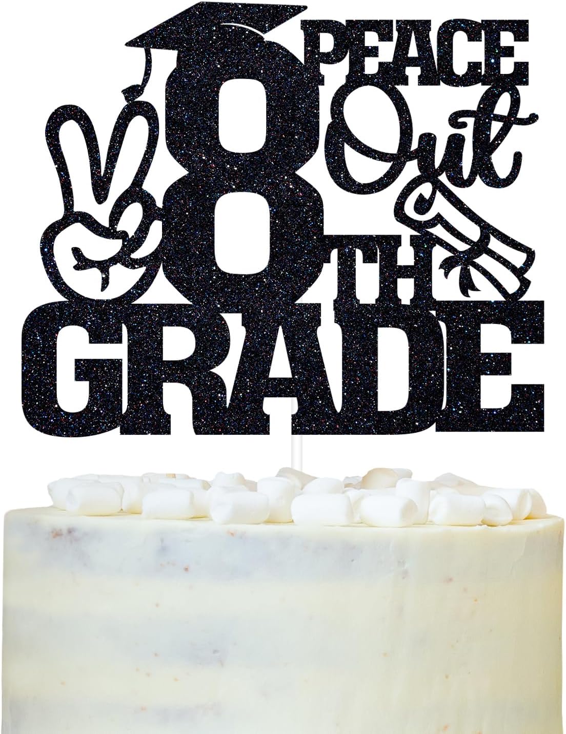 Amazon.com: Black Glitter Peace Out 8th Grade Cake Topper, Congrats ...