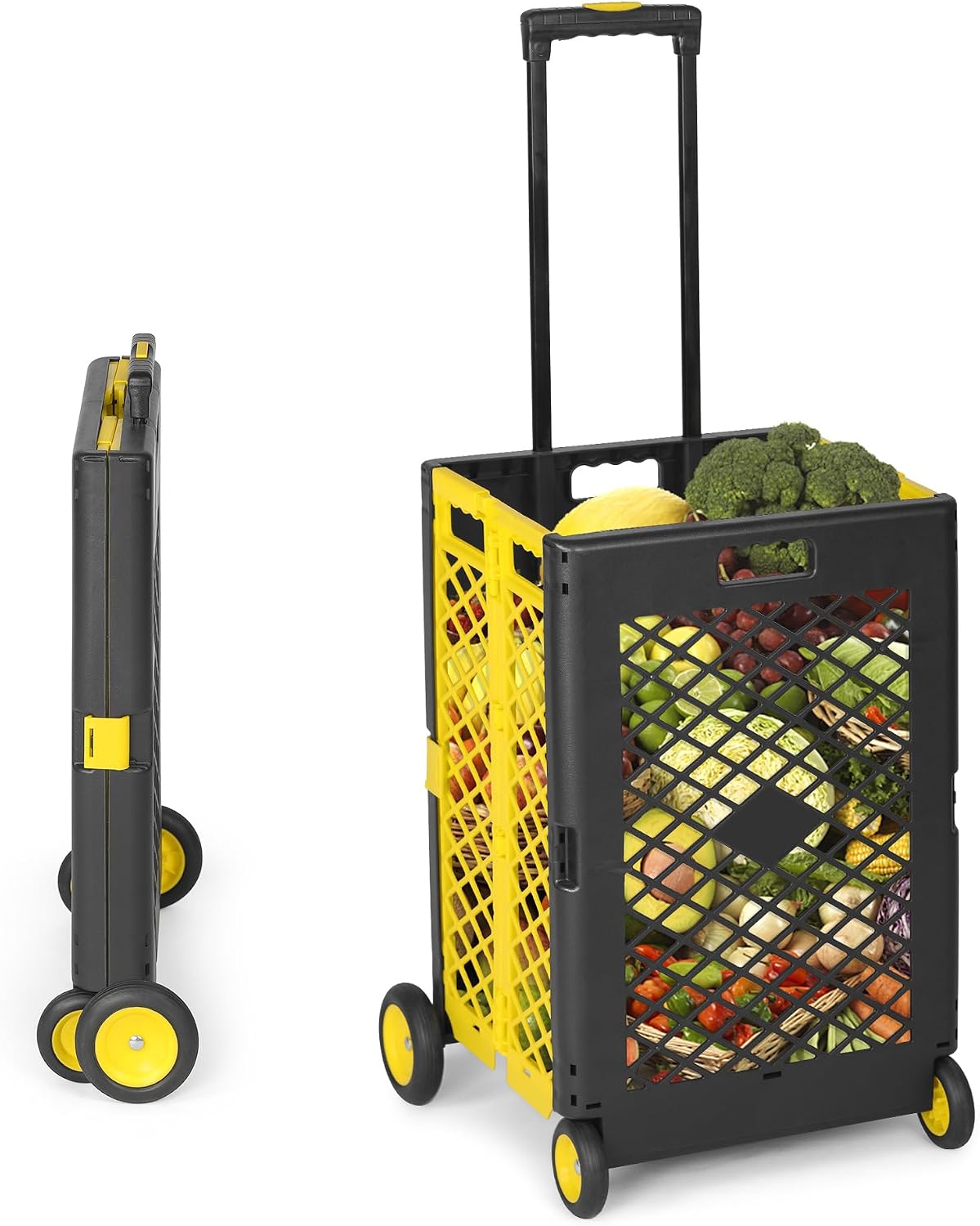 Amazon.com: Medium Folding Shopping Cart with Wheels, Compact Rolling ...