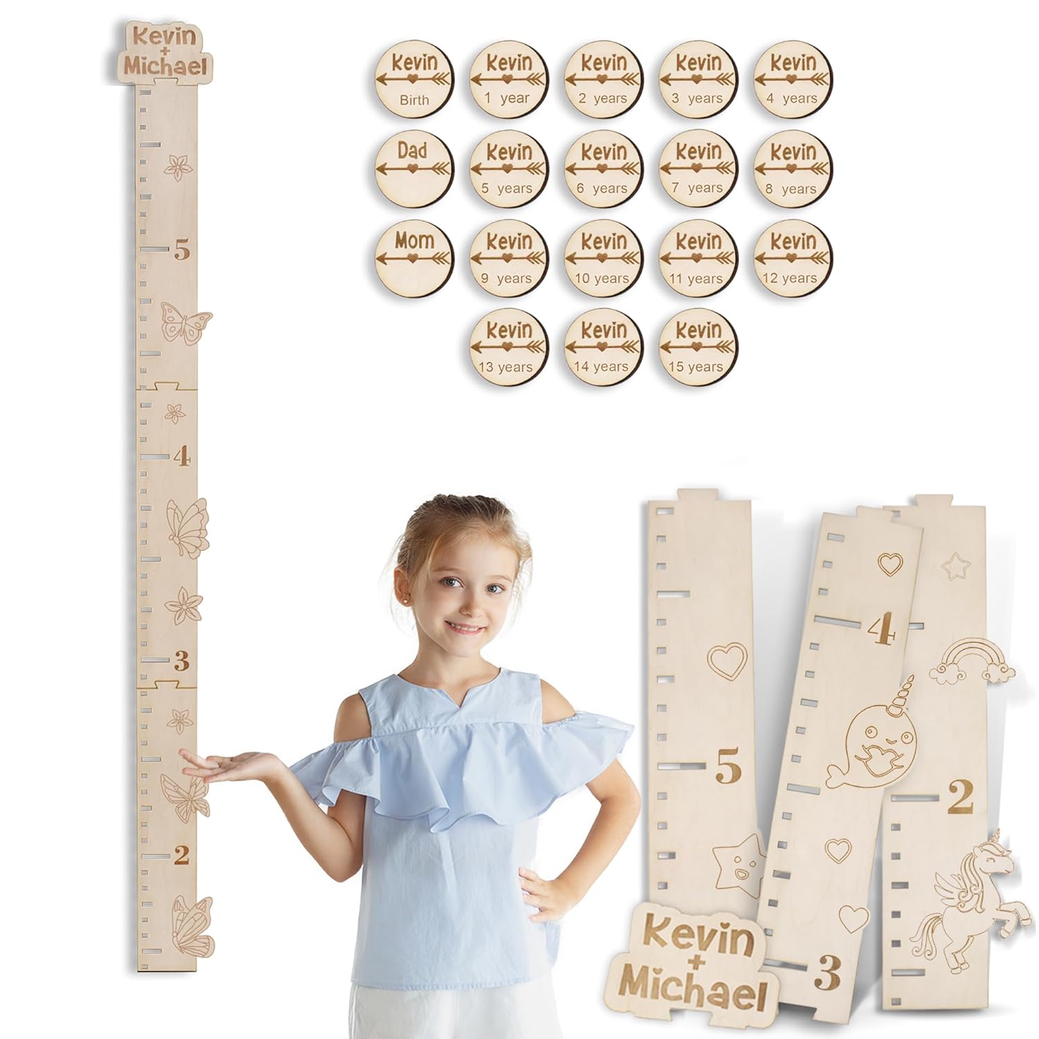 Personalized Wooden Growth Chart for Girls – Height Chart Unicorn for ...