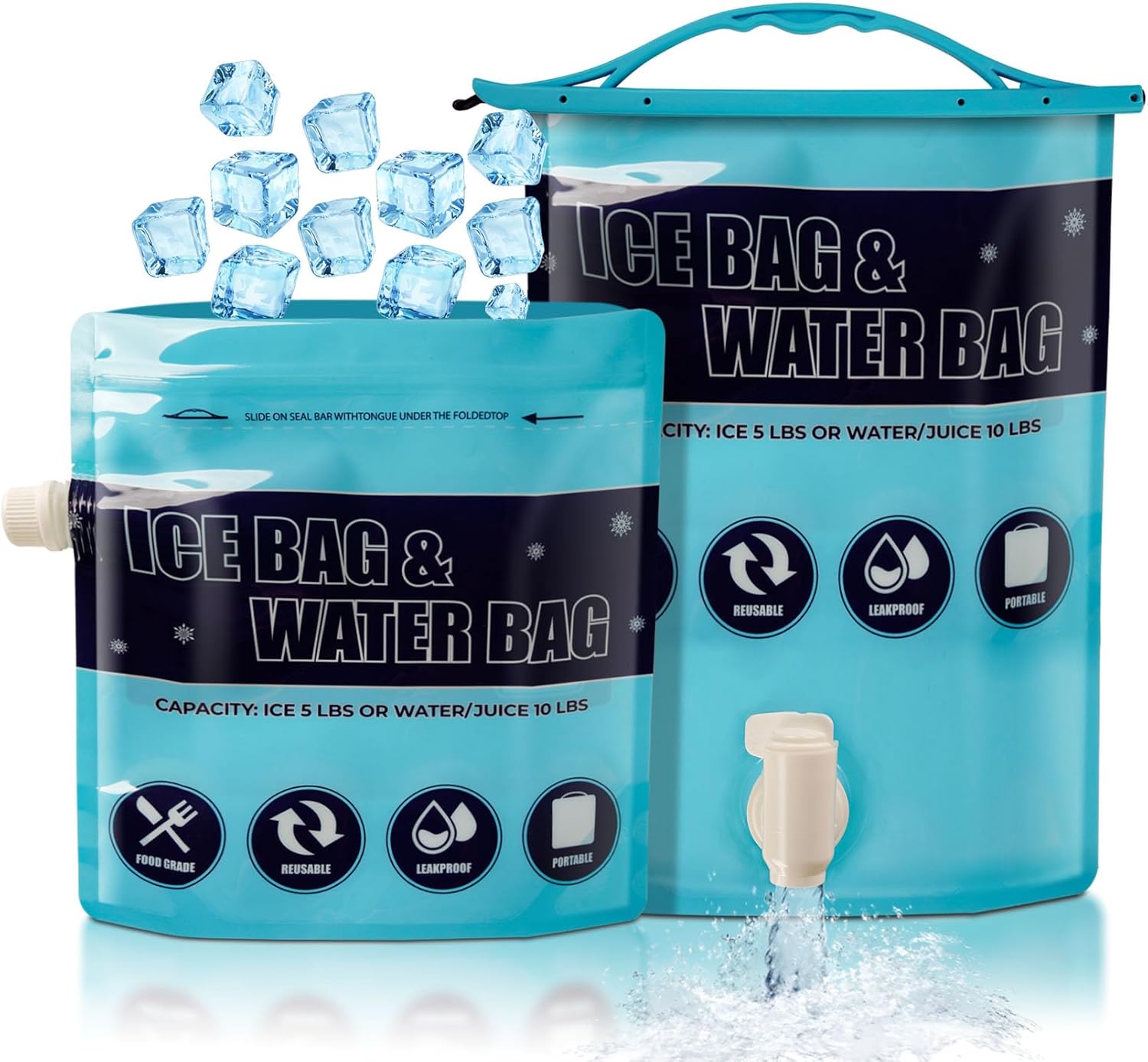 Amazon.com : KARBRING 2Pcs Reusable Ice Bag with 1 Clips (2.5lb&5lb), Refillable Ice Bags for ...