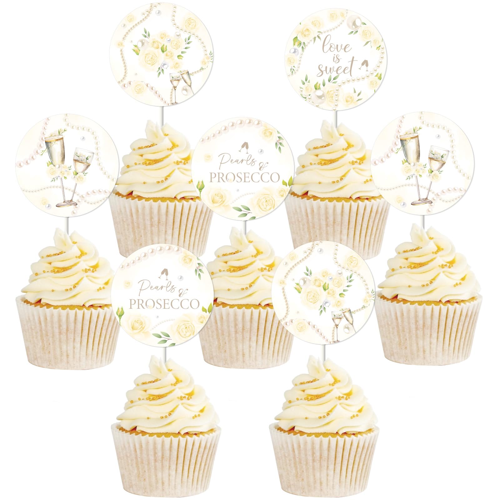 Amazon.com: Sursurprise 24Pcs Pearls and Prosecco Cupcake Toppers, Love ...