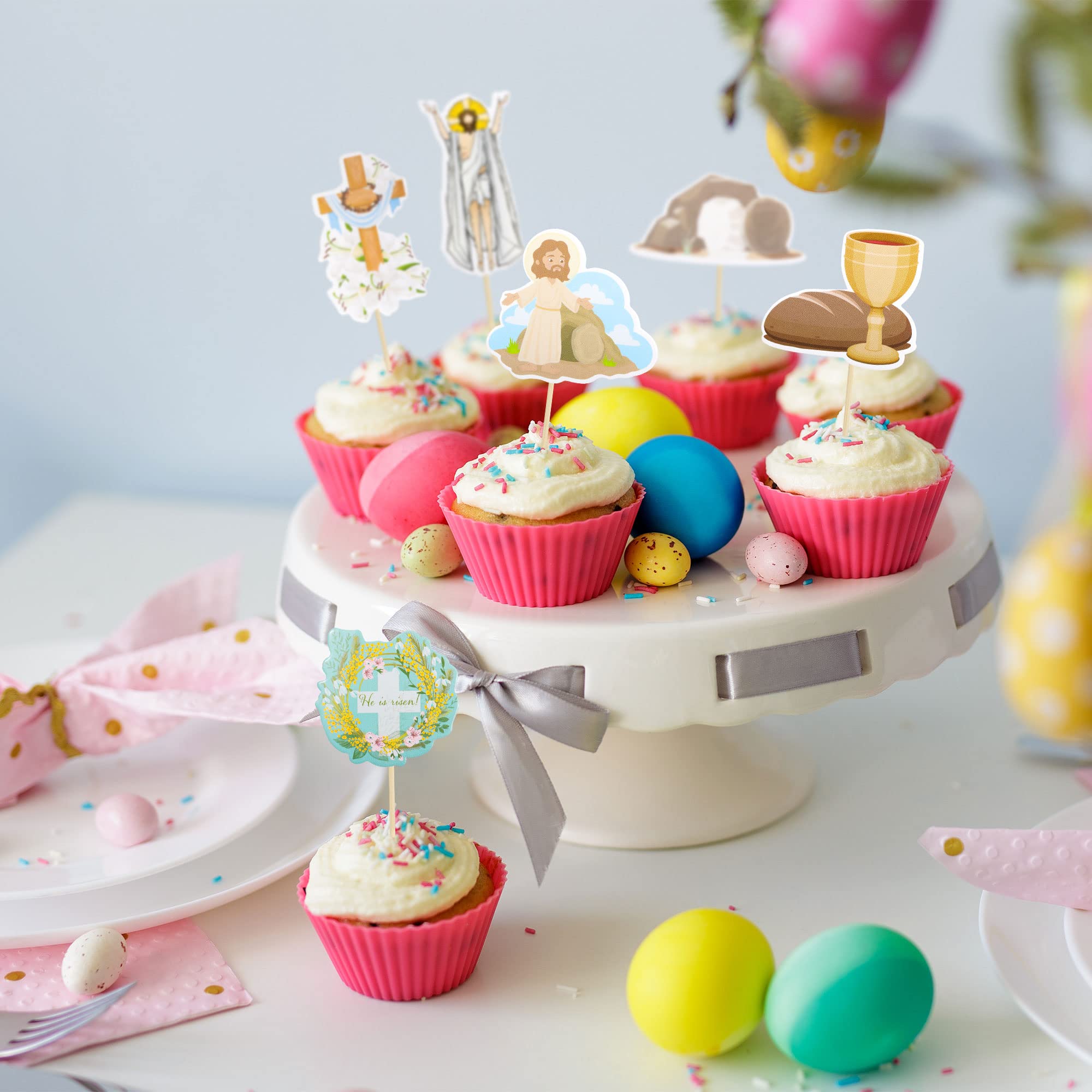 Snapklik.com : 36Pcs He Is Risen Cupcake Toppers Cross Jesus Easter ...