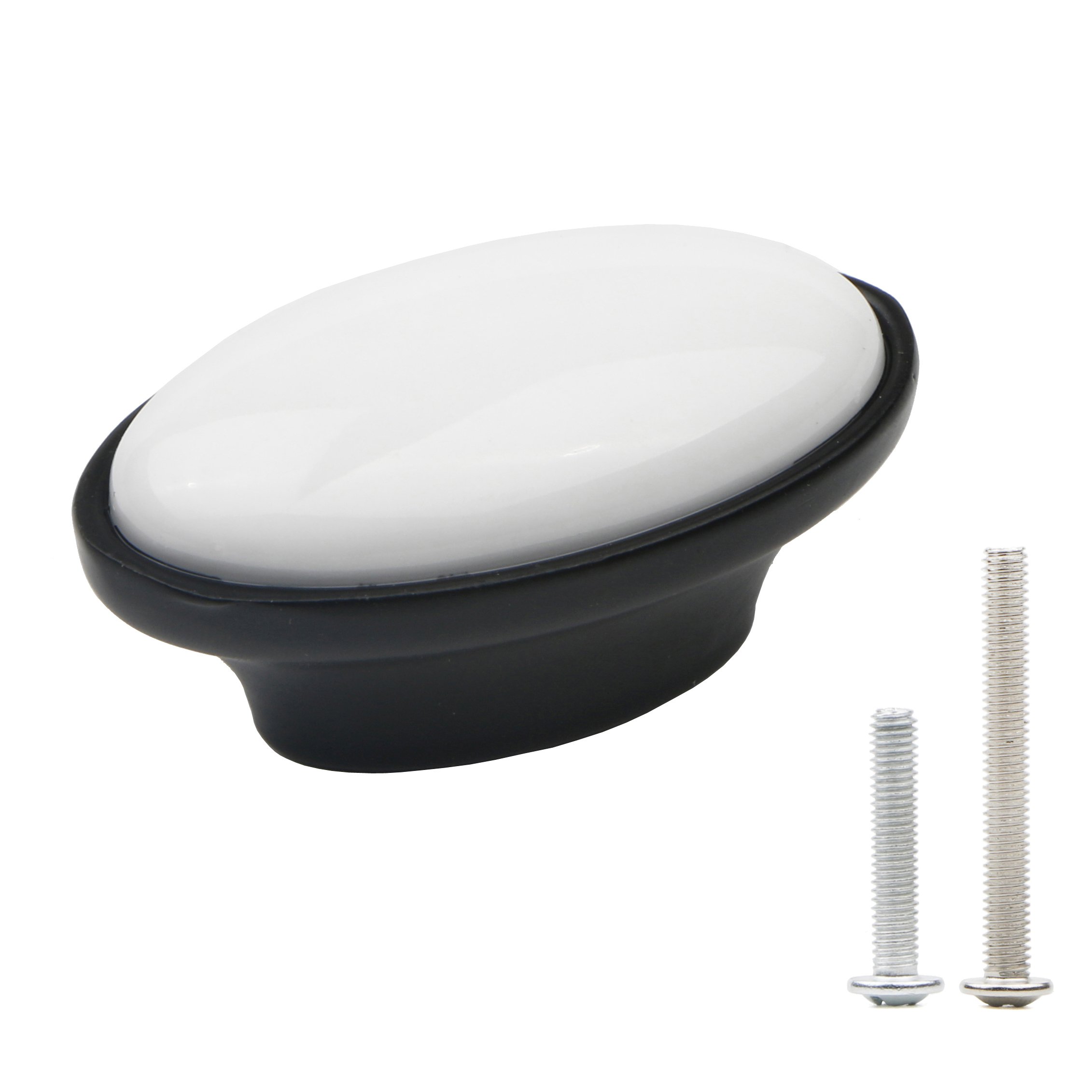 Pxyelec Pack of 6 Black White Ceramics Oval Cabinet Knob Hardware ...