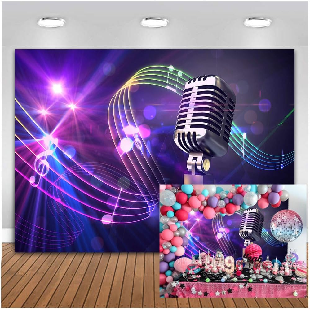 Amazon.com : TOAOFY 7x5ft Disco Music Backdrops Music Symbol Microphone ...