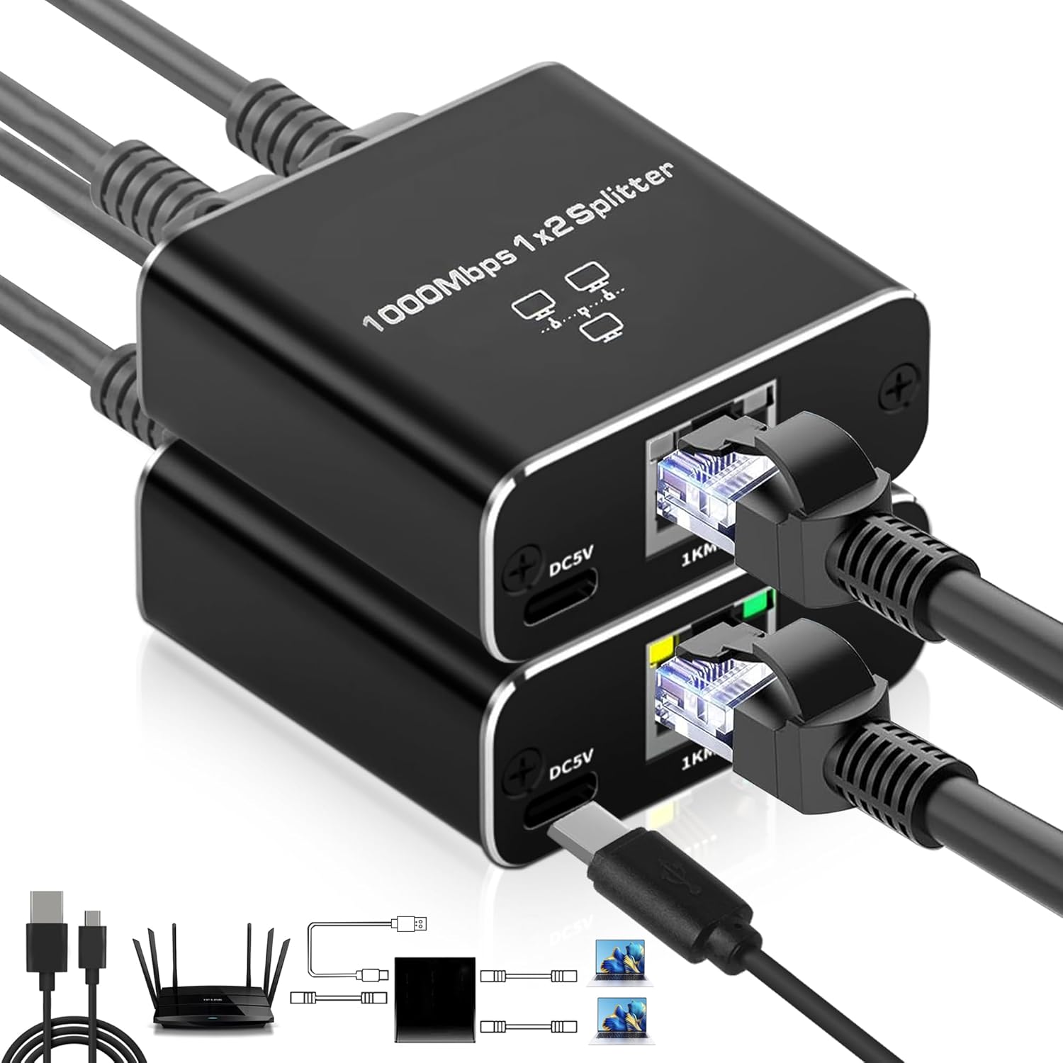 Amazon.com: Ethernet Splitter, Gigabit Network Port Splitter 1 in 2 Out ...