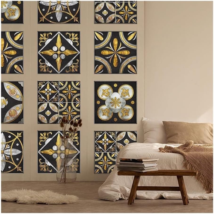 Amazon.com: Self Adhesive Tile Stickers Blue Flower Orange Boho Stick ...