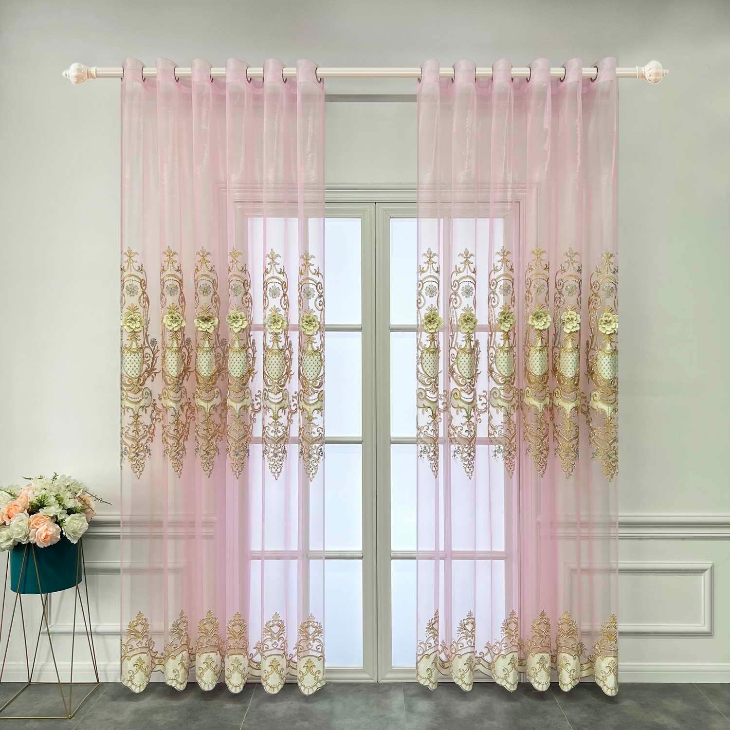 Amazon.com: Pink European Luxury Sheer Curtains for Bedroom Living Room ...