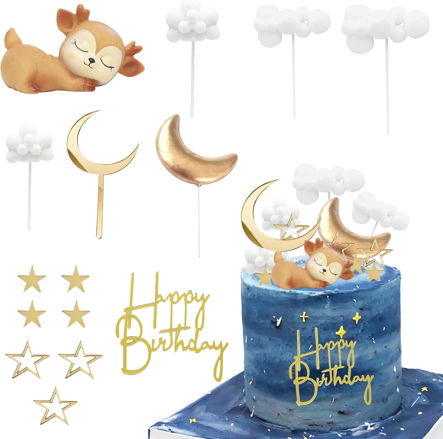 Amazon.com: Knana 19Pcs Moon Star Cake Toppers Moon Star Themed Cake ...