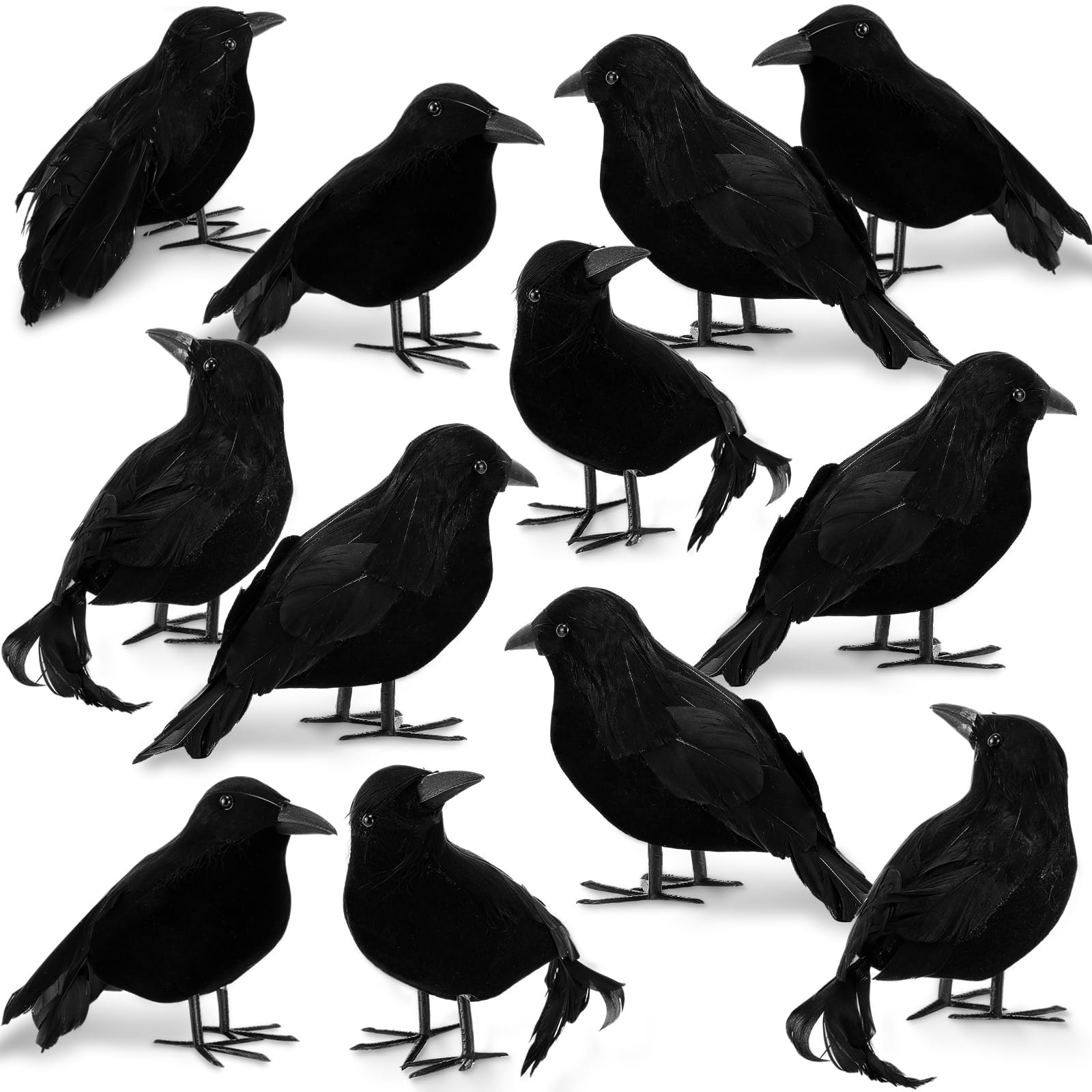 Amazon.com: Meooeck 12 Pcs Black Fake Crows Halloween Feathered Crows ...